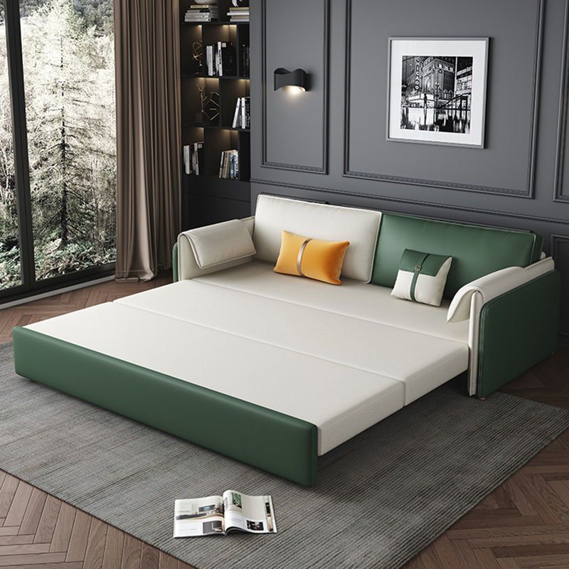 Glam Green Futon Sleeper Sofa Bed in Bonded Leather with Storage ...