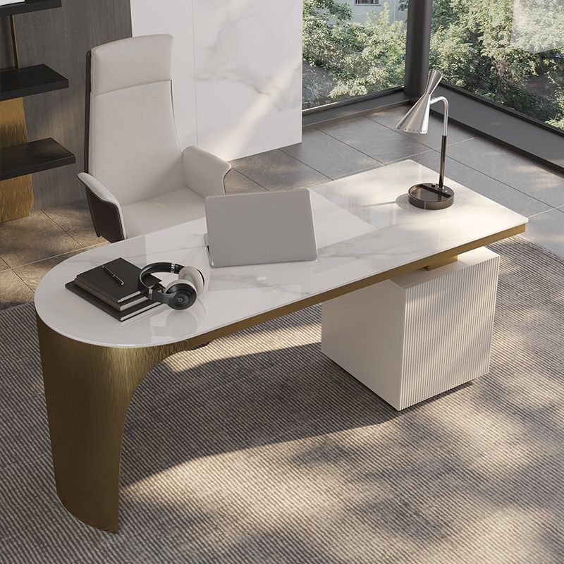 Stone Peninsula Office Desk 2 Drawers 27.56" Tall Writing Desk - Clearhalo