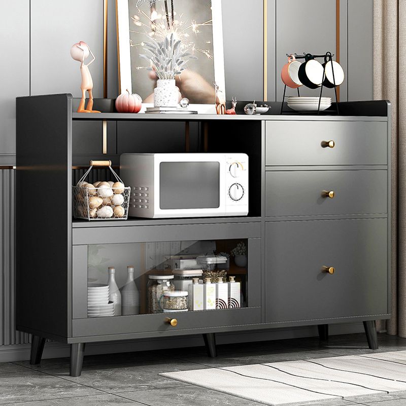 Modern Open Storage Buffet Stand Black Engineered Wood Buffet Sideboard ...