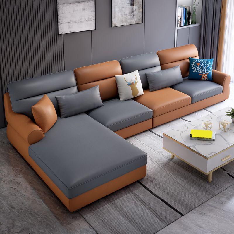Recessed Arm Sofa and Chaise L-Shape Pillow Back Cushion Sectional ...