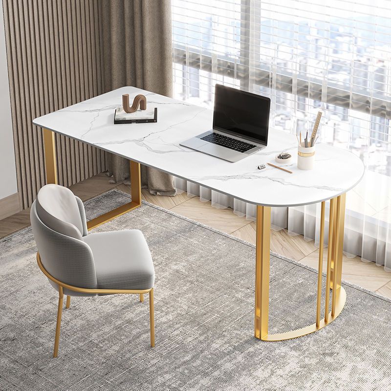Glam Stone Office Desk 29.53-inch Tall Writing Desk with Metal Base ...