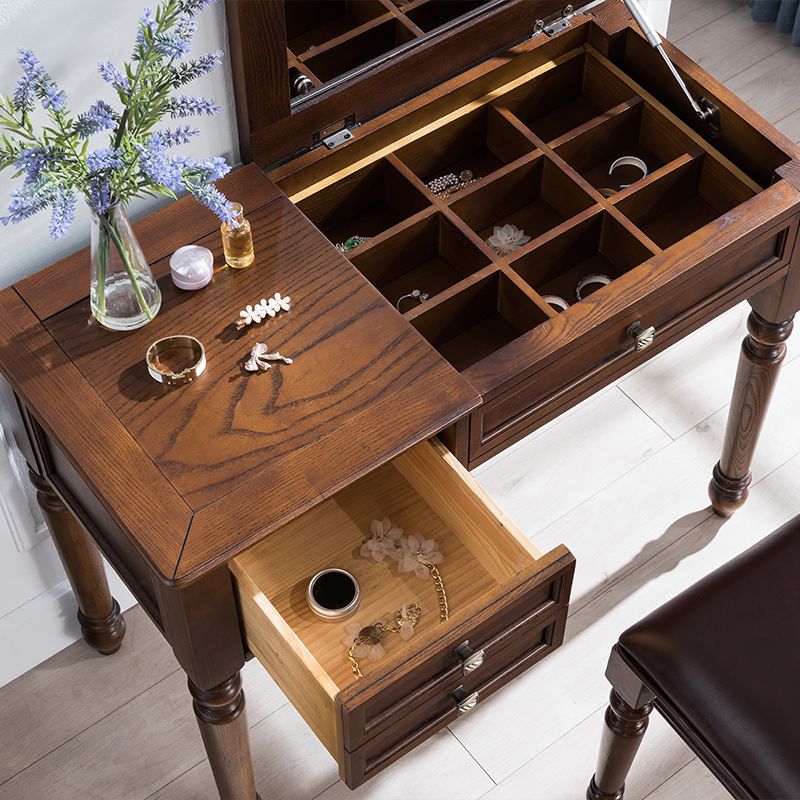 Solid Wood Vanity Dressing Table Traditional Flip-Top Makeup Vanity ...