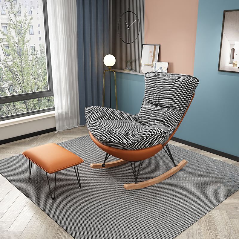 Modern Rocking Chair Pure Color Rocking Chair with Dark Legs Ottoman ...