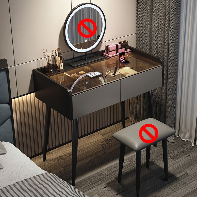 Contemporary Vanity Table and Stool Set Glass Top Vanity Dressing Table ...