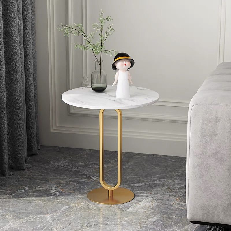 Modern Style Metal Black/gold Base Rock Slab Black/white Top Round Side ...