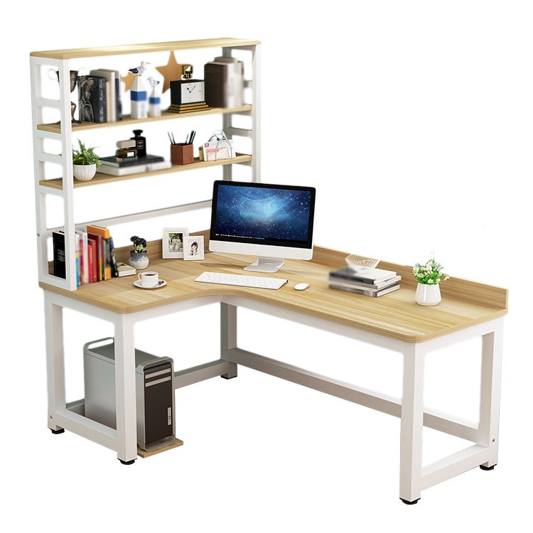 L-Shape Writing Desk Steel H-Shape Table Leg Desk with Shelf - Clearhalo