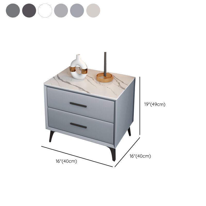 Modern Nightstand Stone Accent Table Nightstand with 2 Drawers - Clearhalo