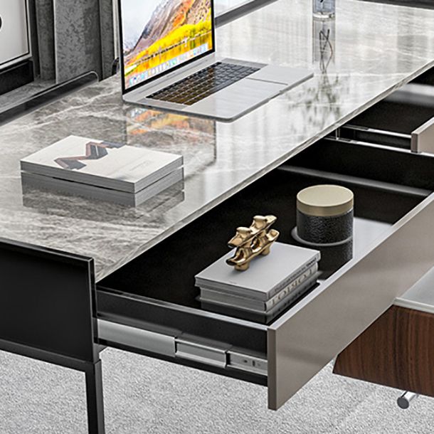 Curved Work Table Home Office Modern Sintered Stone Writing Desk ...