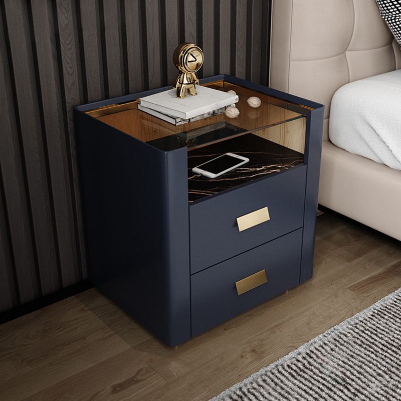 Glam 22 Inch H Nightstand Glass Top Open Storage 2-Drawer Night Table ...