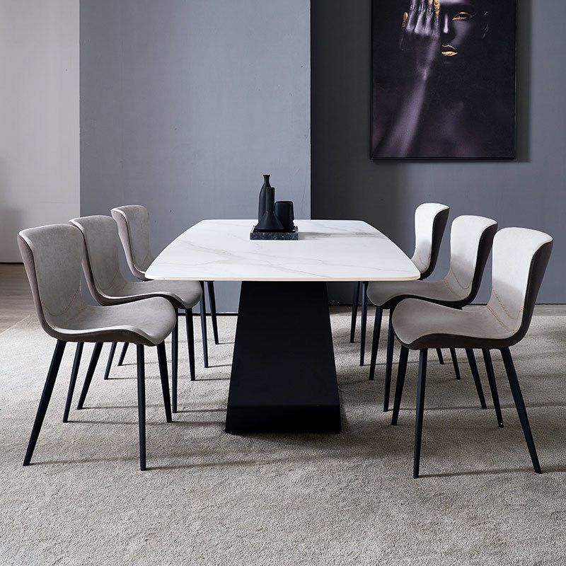 Rectangle Black Base Dining Table Modern Stone Table for Dining Room ...