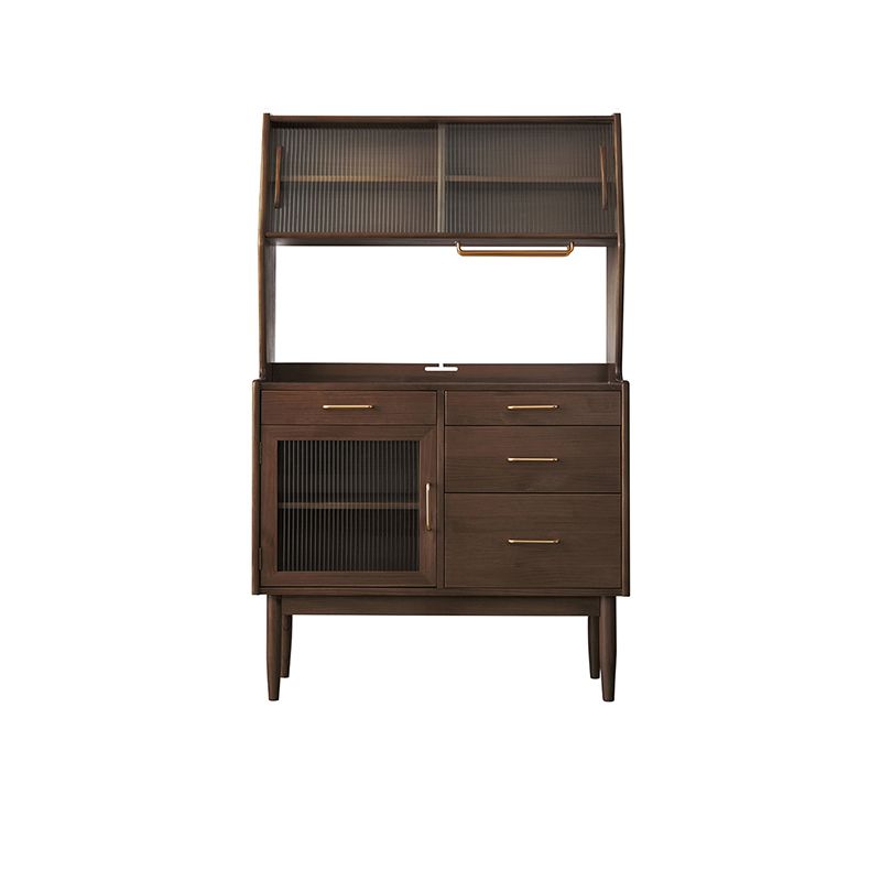 Modern Sideboard Pine Solid Wood Sliding Doors Buffet Table with 4 ...