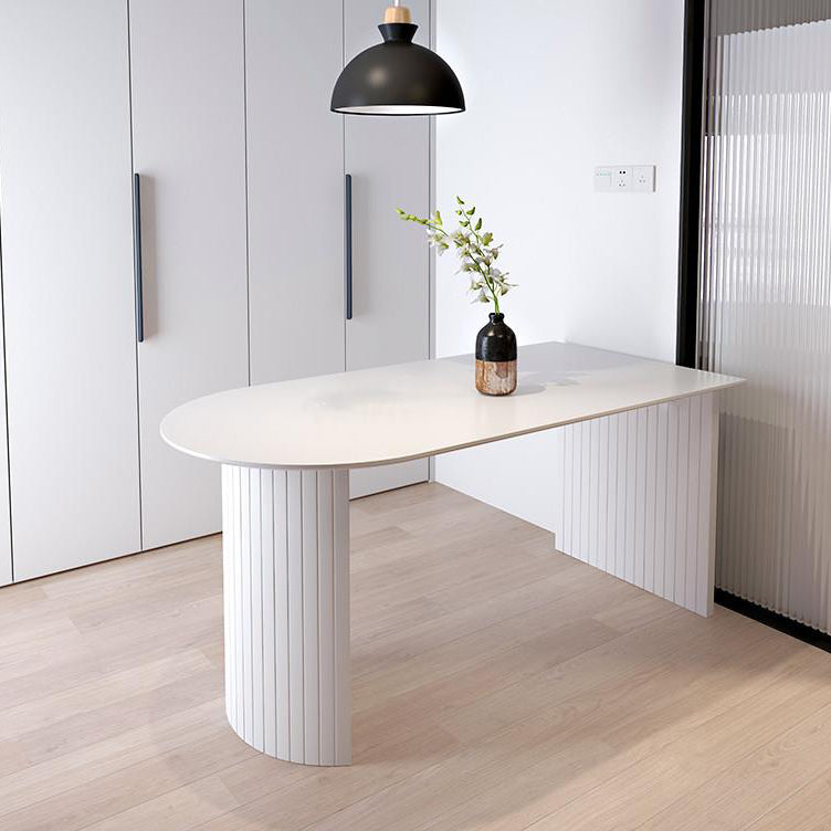 White Irregular Shape Dining Table Wooden Island Table with Double ...