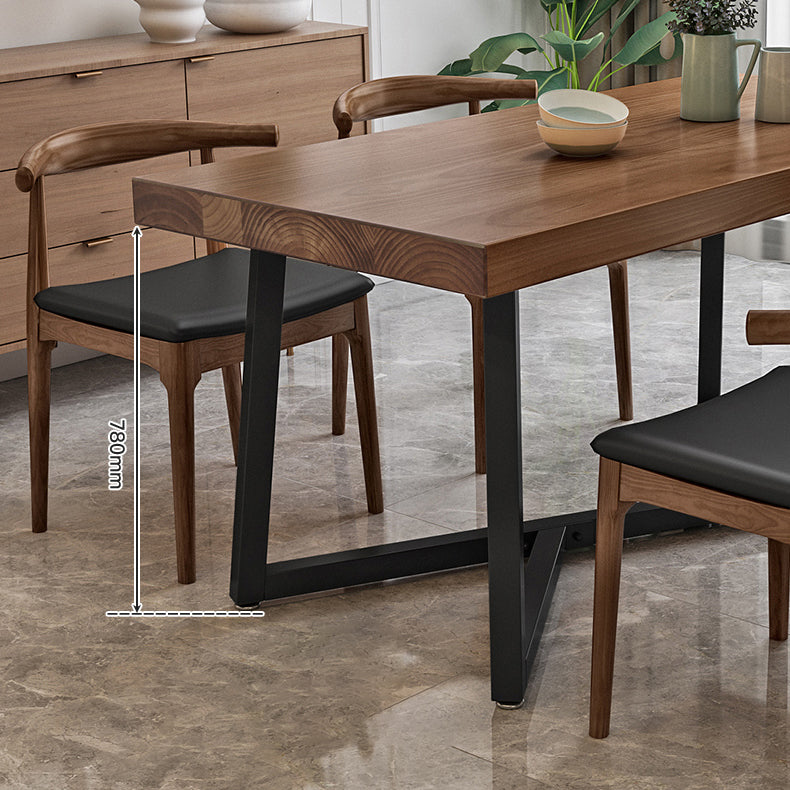 Industrial Solid Wood Dining Table Brown Rectangle Table with Metal ...