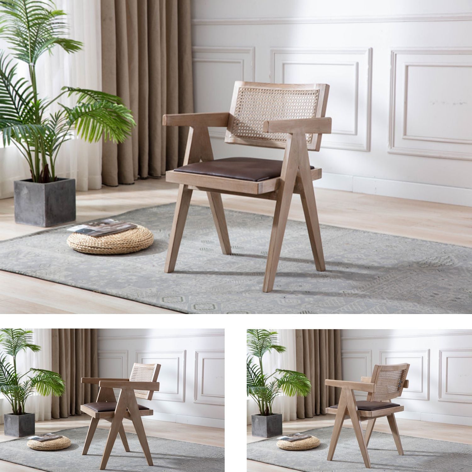 Farmhouse Style Ash Wood Chair Open Back Dining Room Kitchen Arm Chairs ...