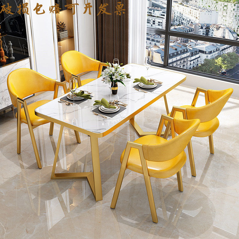 Glam White Top Dining Table Rectangle Standard Dining Table for Kitchen ...