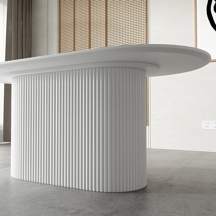 Modern White Top Dining Table Oval Dining Table with Wooden Base ...