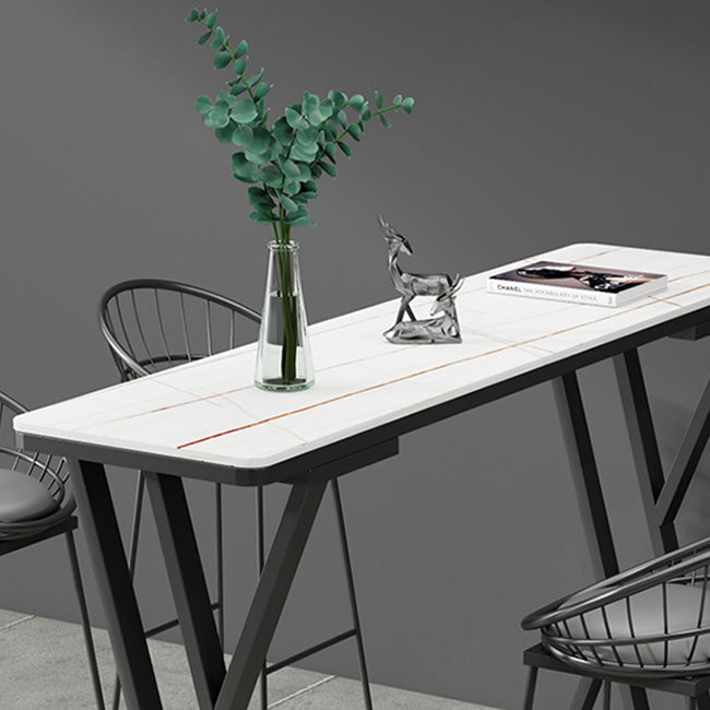 Modern Marble Pub Table with Rectangle Table Top Black Double Pedestal ...