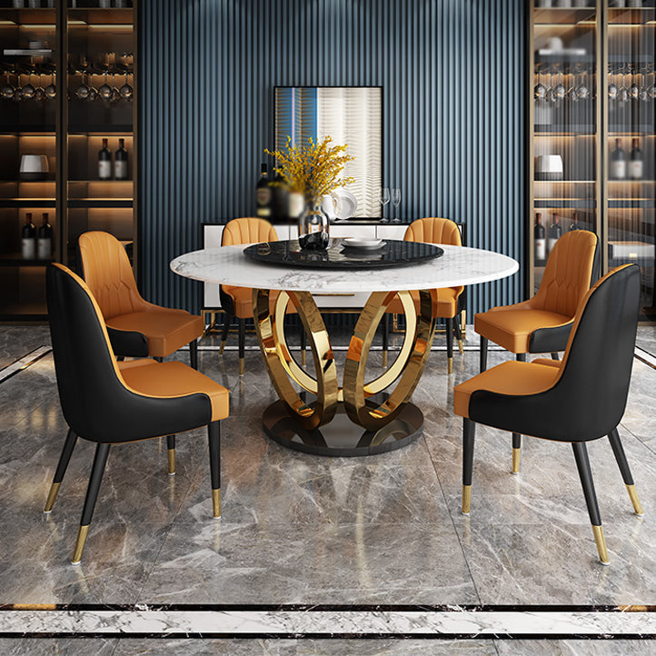 Glam 1/4/7 Pieces Round Dinette Set Sintered Stone Top Dining Table Set ...