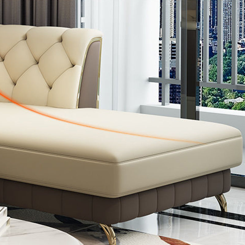 Recessed Arm Tufted Back Sectional Genuine Leather Sofa and Chaise ...