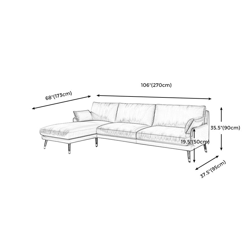 Mid-Century Modern Brown Leather Sectional Recessed Arm Sofa with ...
