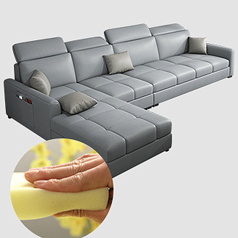 Modern L-Shape Sectional Recessed Arm Sofa and Chaise with Storage for ...