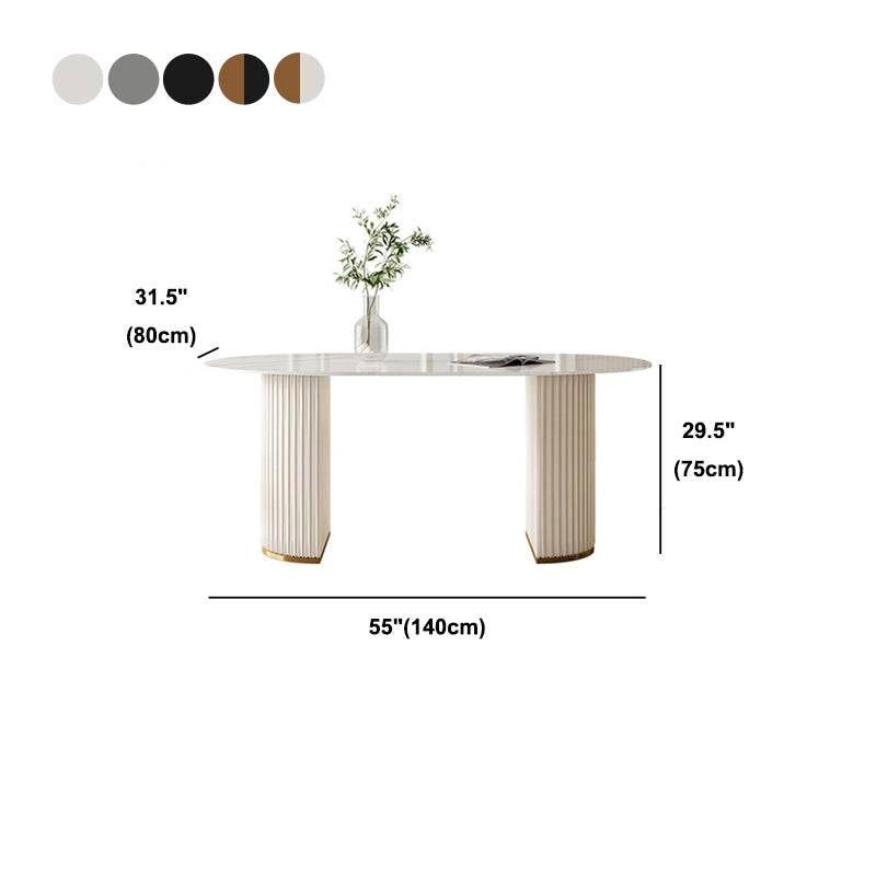 Oval Stone Top Dining Table Modern White Base Dining Table for Living ...