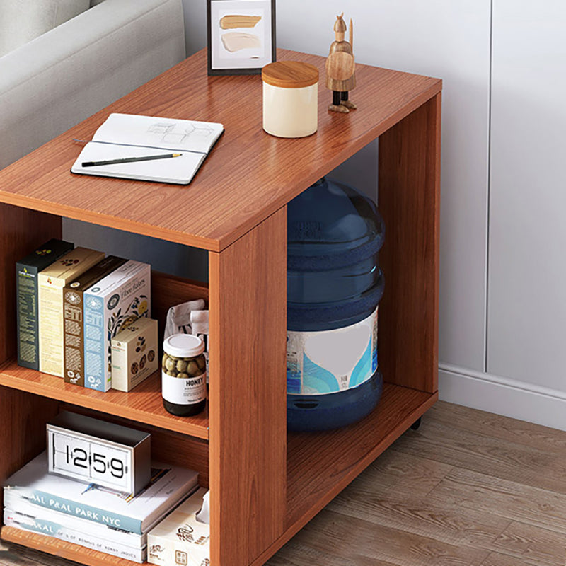 Rectangular Wood 4 Legs Side Table Two-Drawer End Table with Wheel ...