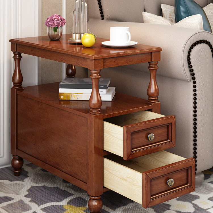 4 Legs Side Table Modern Wood Gold 2-Drawer Side End Snack Table ...