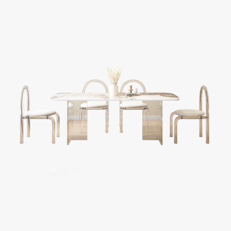 Modern Acrylic Dining Table Set 1/4/5/7 Pieces Rectangle Sintered Stone ...
