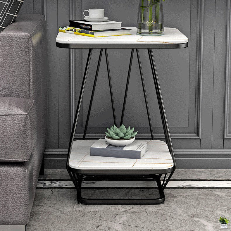 Glam Metal Night Table Stone Top 24'' Tall Open Storage Nightstand with ...