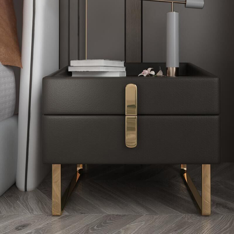 19'' Tall Glam Nightstand 2-Drawer Faux Leather Accent Table Nightstand ...