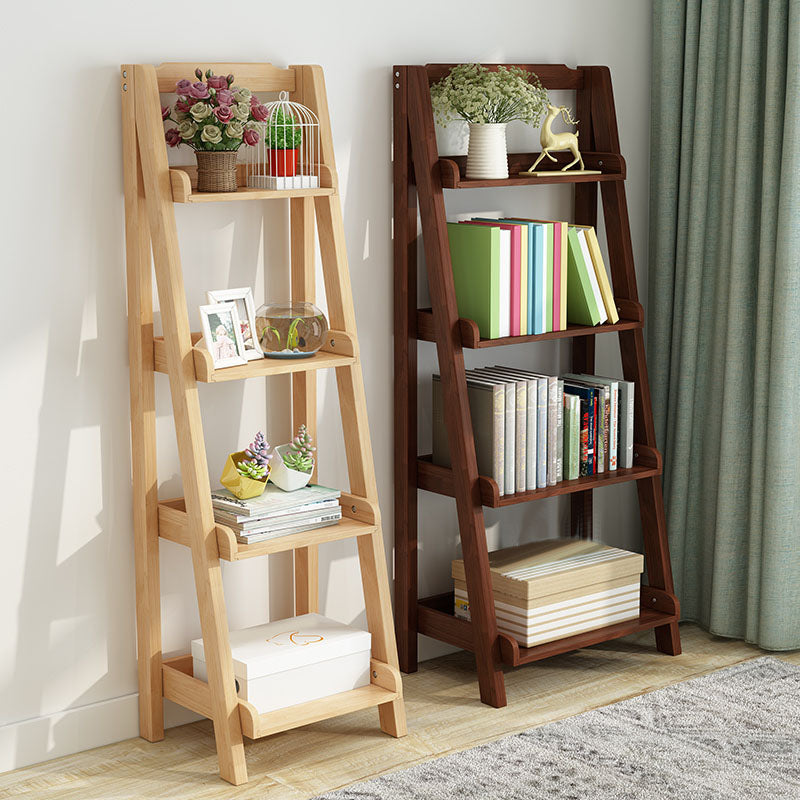 Modern Ladder Bookshelf Solid Wood Open Back Bookcase for Home - Clearhalo