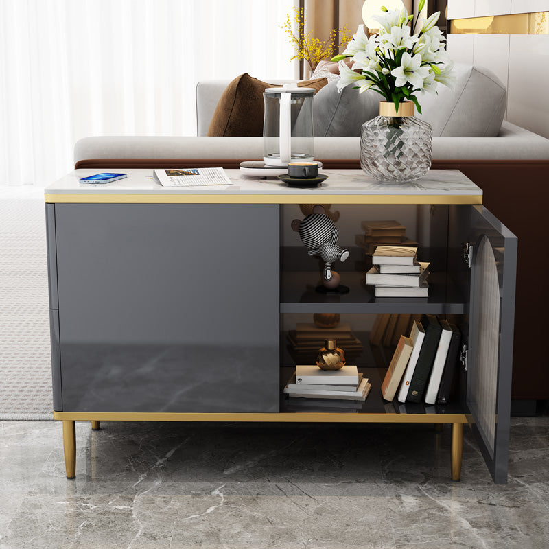 Rectangular Iron 4 Legs Side Table Two-Drawer End Table in Grey/Silver ...