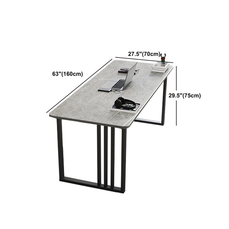Modern Stone Top Office Desk Rectangular Desk with Metal Base - Clearhalo