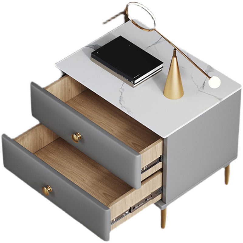 Modern Stone Top Nightstand 2 - Drawer Nightstand with Gold/Black Legs ...