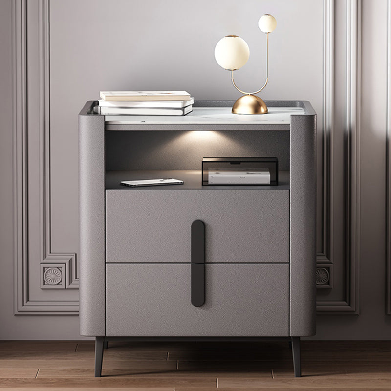 2 - Drawer Nightstand with Shelf 21.65" Tall Stone/Leather Nightstand ...