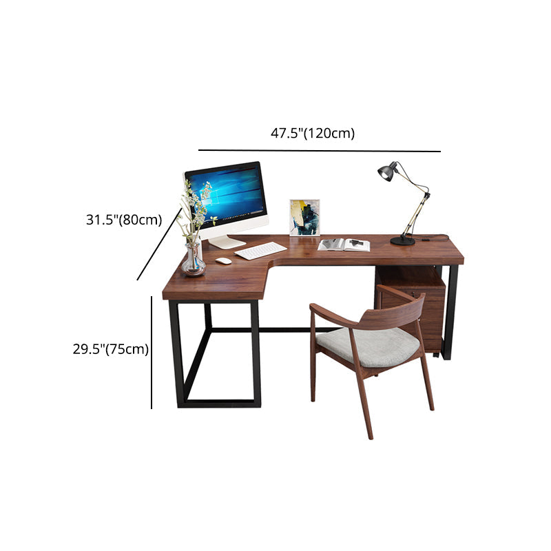 Home Writing Table Industrial L-Shape Solid Wood Working Desk - Clearhalo