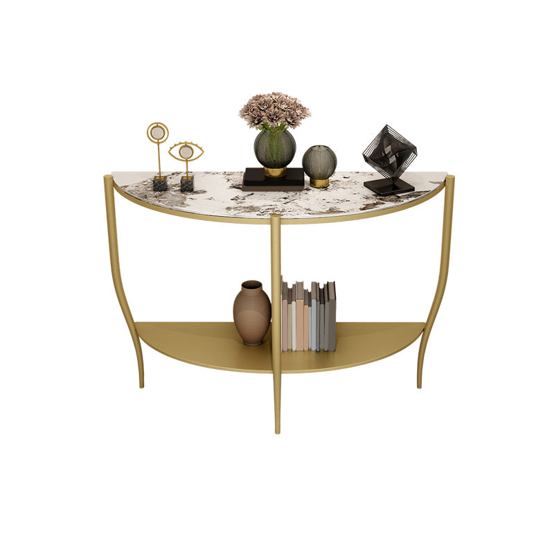 Glam Hall 3 Legs 1-shelf Slate Half Moon Storage Console Table - Clearhalo