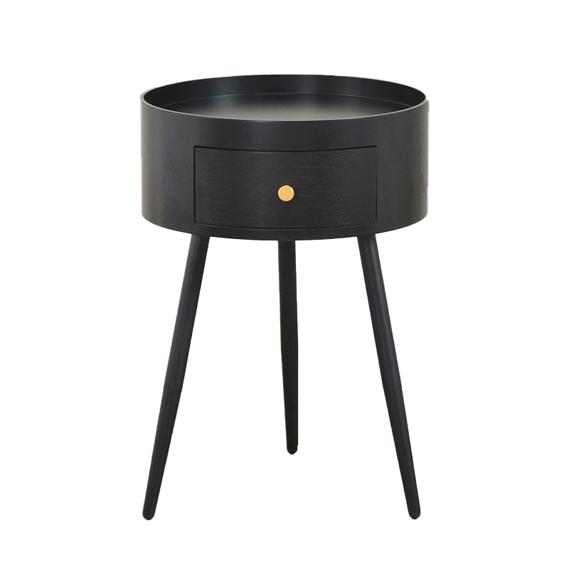 Contemporary Round Night Table with Drawer Metal Tripod Nightstand ...