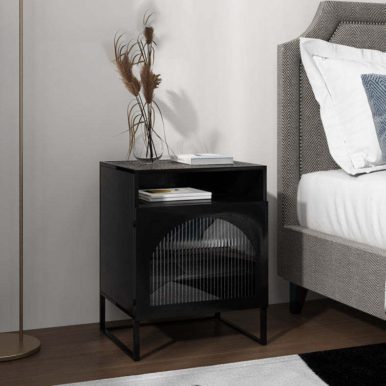 23" H Metal Nightstand Cabinets Included Glass Top Bed Nightstand in ...