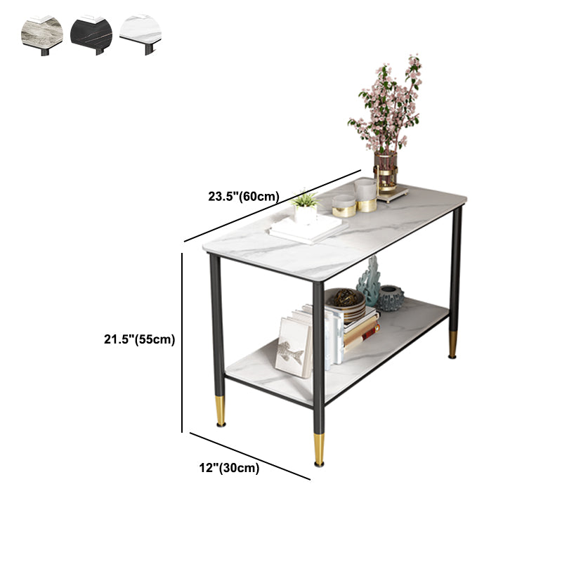 Rectangular Stone 4 Legs Side Table 21.65 Inch Tall One-Shelf End Table ...