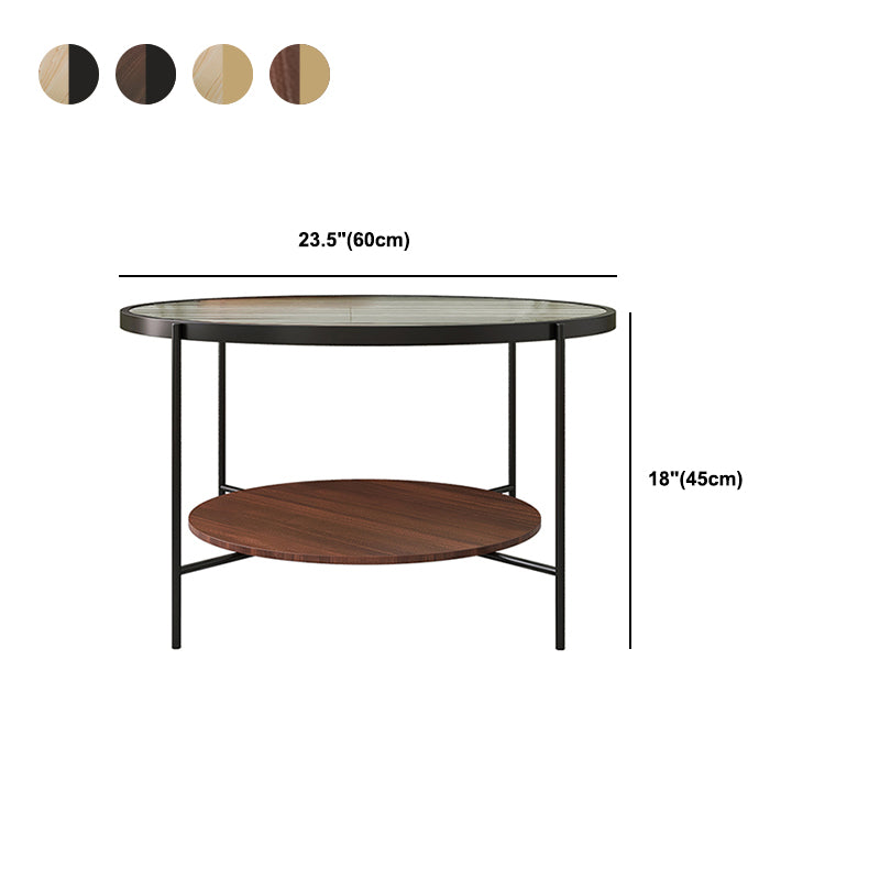 Contemporary Round Glass Top Coffe Table with Wooden Shelf 1 Piece ...