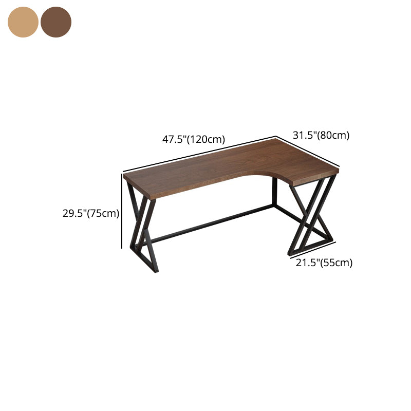 L-Shape Industrial Office Desk Solid Wood Fixed Writing Table - Clearhalo