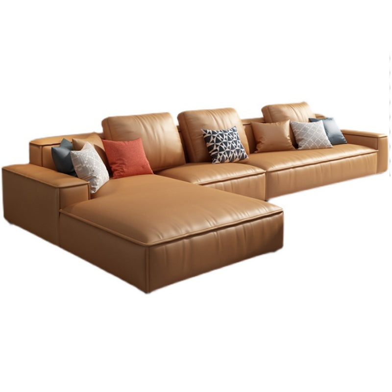 Modern Faux Leather Loose Back Sofa with Chaise Square Arm Sofa - 70.87 ...