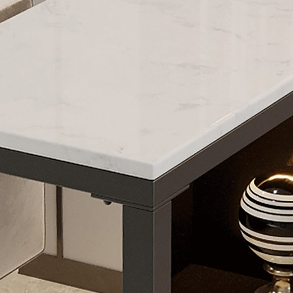 Modern Bistro Table with Black Trestle Rectangle Stone Top Bar Table ...