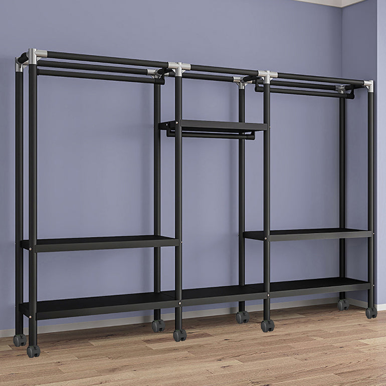 Black Steel Frame Wardrobe Modern Style Wardrobe Armoire with Caster ...