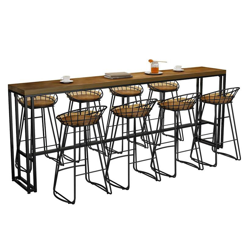Rectangular Pine Wood Top Bar Table Modern Bar Table with Trestle Base ...