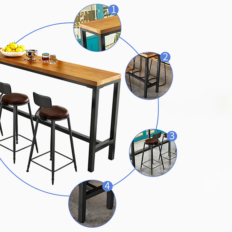 Light Brown Pine Wood Top Bar Table Industrial Metal Frame Pub Table ...