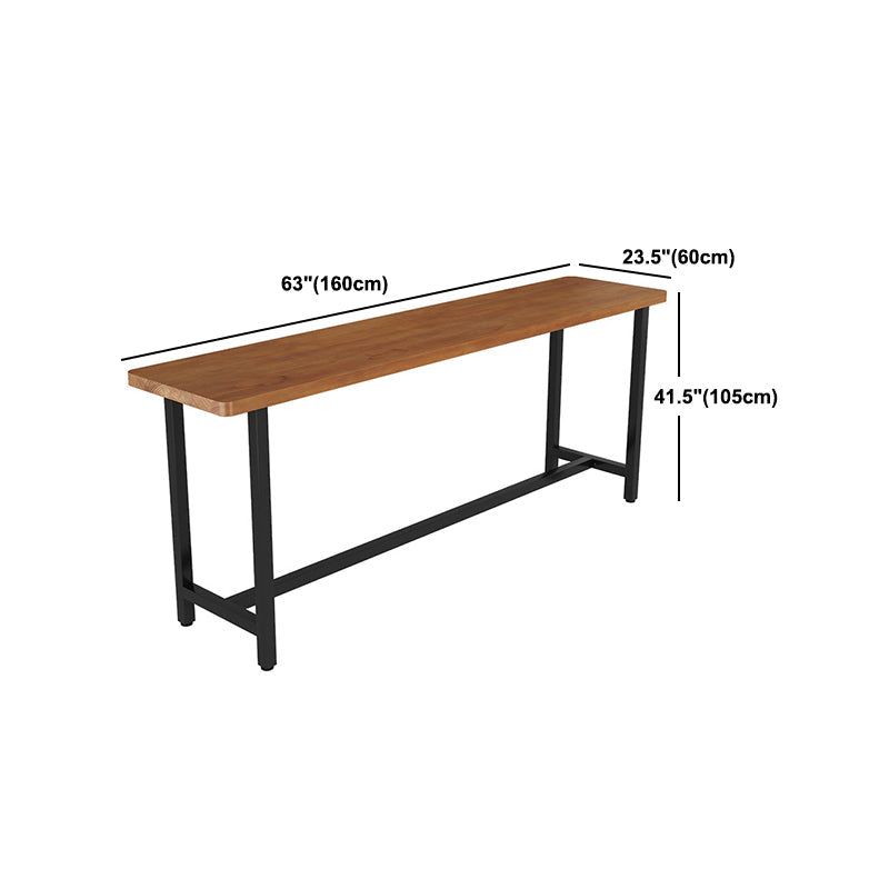 Industrial Metal Frame Bar Table with Trestle Brown Pine Wood Top ...