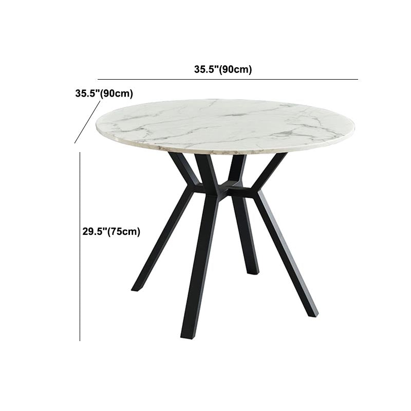 White Stone Top Table Modern Round Black Steel Base Dining Table ...